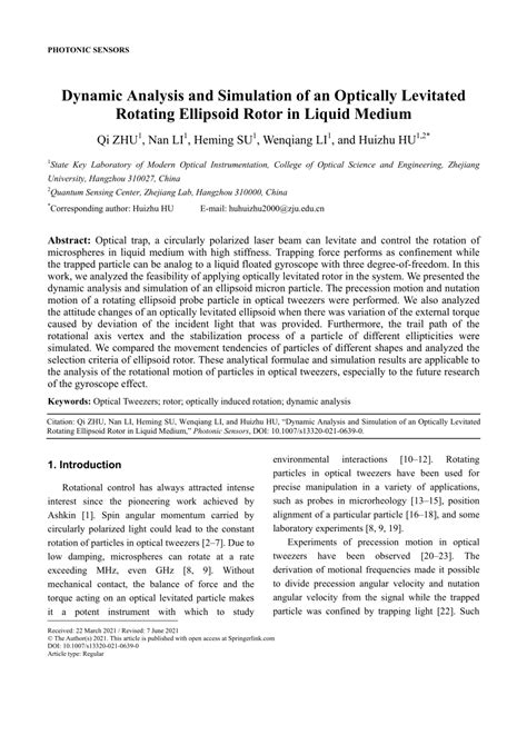 Pdf Dynamic Analysis And Simulation Of An Optically Levitated