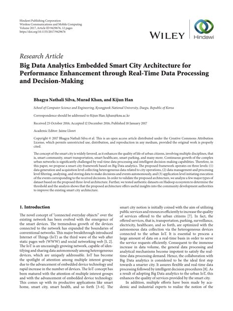 PDF Big Data Analytics Embedded Smart City Architecture For Performance Enhancement Through