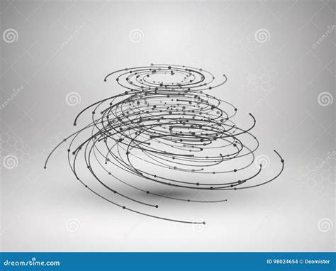 Wireframe Mesh Element Abstract Swirl Form With Connected Lines And Dots Stock Vector