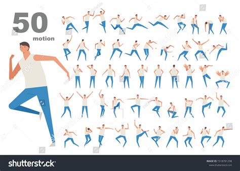 Set 50 Male Character Movements Flat Stock Vector Royalty Free