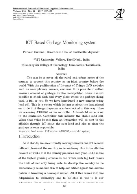 Pdf Iot Based Garbage Monitoring System