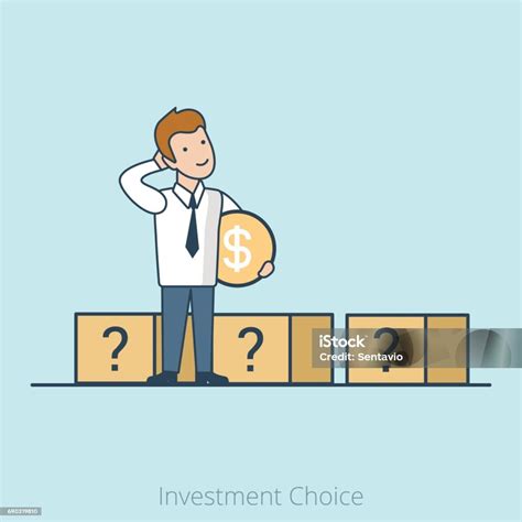 선형 평면 사업가 오른쪽 상자 벡터 일러스트 레이 션을 선택입니다 투자 선택 비즈니스 개념입니다 고름에 대한 스톡 벡터 아트 및 기타 이미지 Istock