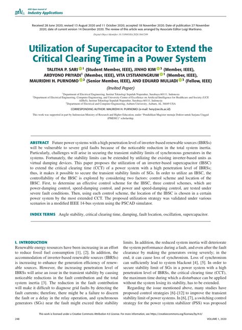 Pdf Utilization Of Supercapacitor To Extend The Critical Clearing