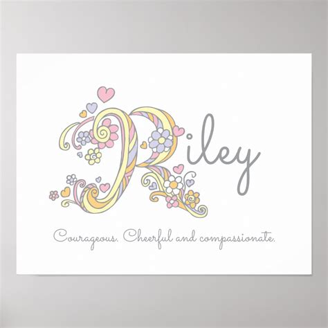 R Monogram Art Riley Girls Name And Meaning Poster Zazzle