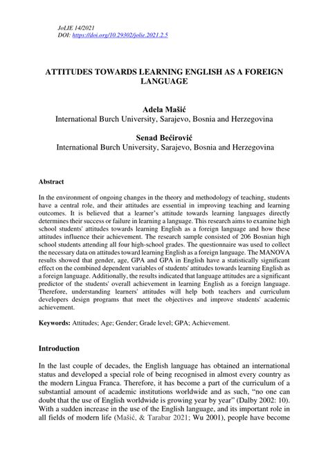 (PDF) Attitudes towards learning English as a foreign language