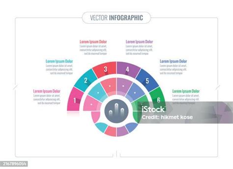 반원 인포 그래픽 템플릿입니다 6개 섹션 정보 템플릿입니다 편물 인터넷 연간 보고서 잡지 인포 그래픽 템플릿 개념에 대한 스톡