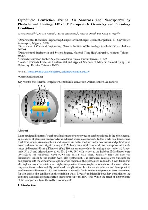 Pdf Optofluidic Convection Around Au Nanorods And Nanospheres By Photothermal Heating Effect