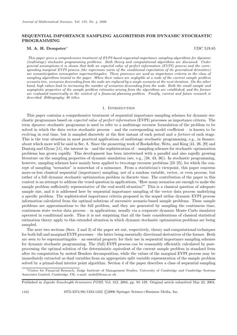 Pdf Sequential Importance Sampling Algorithms For Dynamic Stochastic