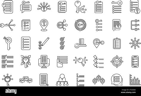 Key Points Icons Set Outline Vector Path Process Escape Find Choice