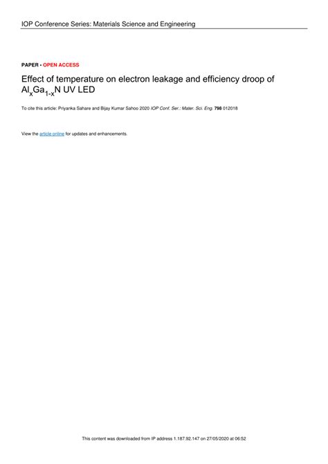 Pdf Effect Of Temperature On Electron Leakage And Efficiency Droop Of