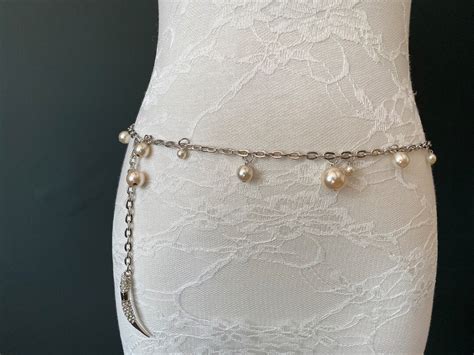 Chain Belt Pearl Drop Chain Belt Fashion Belt Fan Fashion Handmade