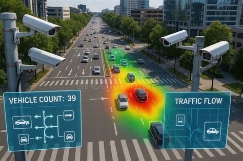 Smart City Ai Traffic Surveillance Over Modern Urban Intersection Stock Illustration
