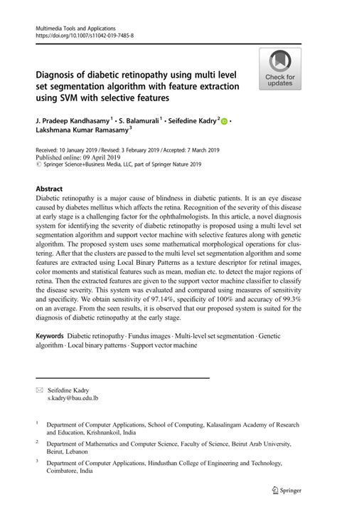 pdf diagnosis of diabetic retinopathy using multi level set