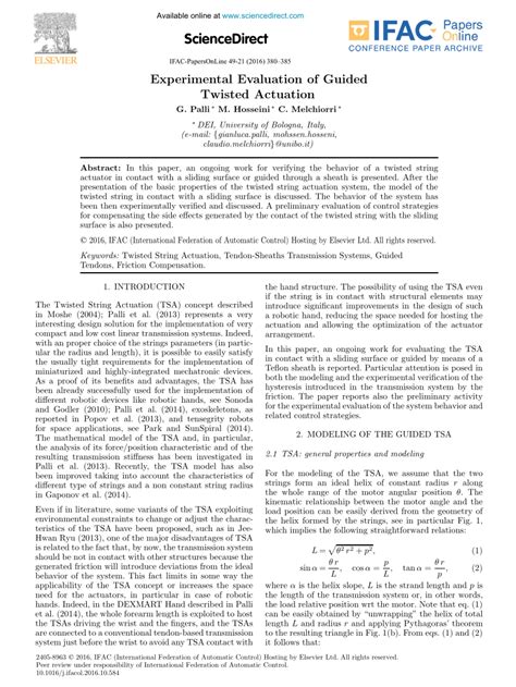 Pdf Experimental Evaluation Of Guided Twisted Actuation