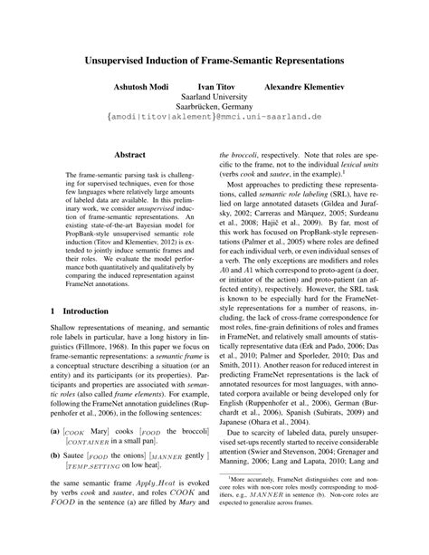 Pdf Unsupervised Induction Of Frame Semantic Representations