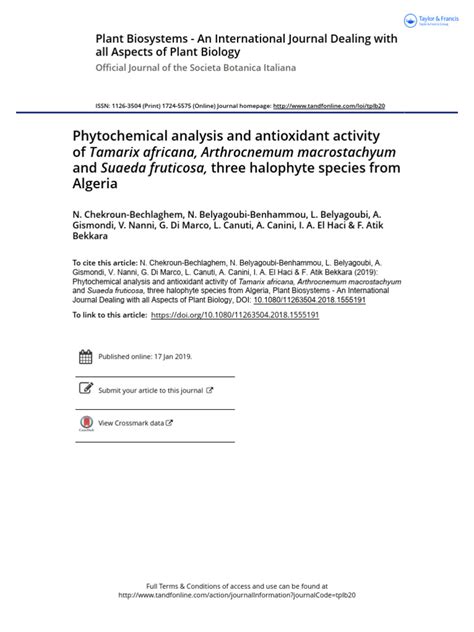 Phytochemical Analysis And Antioxidant Activity Pdf Polyphenol Chemistry