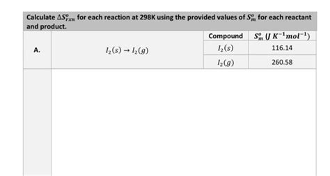 Solved Calculate ΔSrxno for each reaction at K using the Chegg