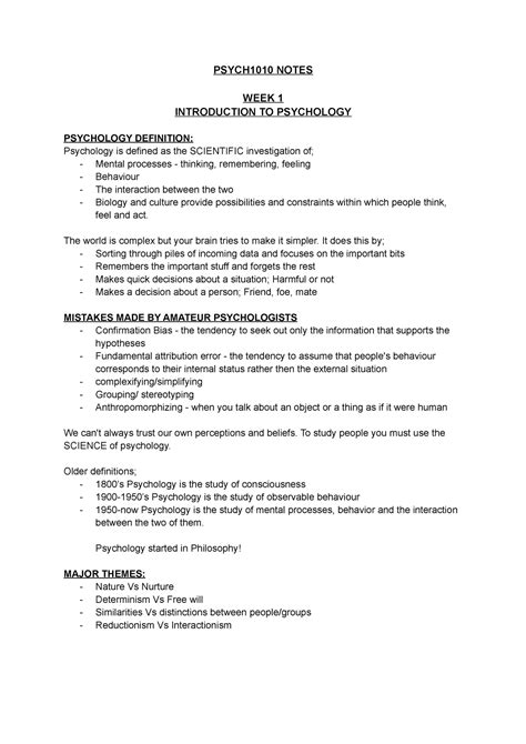 Week 1 2 And 3 Lecture Notes 1 3 Psych1010 Notes Week 1 Introduction