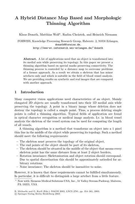 PDF A Hybrid Distance Map Based And Morphologic Thinning Algorithm