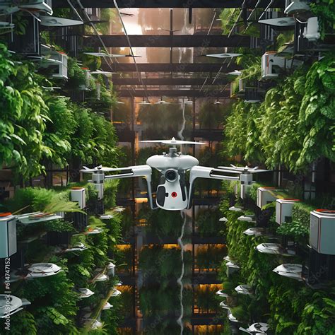 Autonomous Uav Drone Monitoring Vertical Farming Crops Plants In Modern Hydroponics Farming