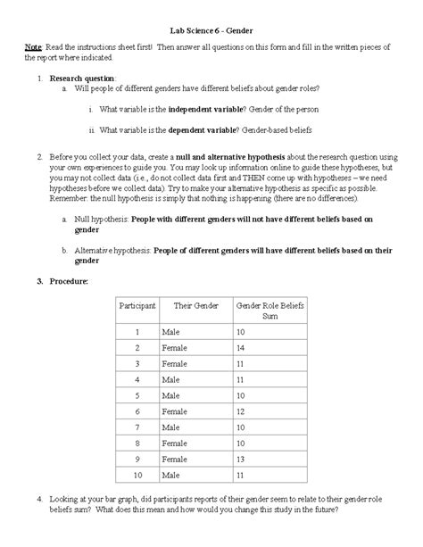 Lab Gender F Report Form Lab Science Gender Note Read The Instructions Sheet First