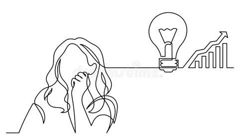 Dibujo De Una Línea De La Mujer Pensando En Resolver Problemas