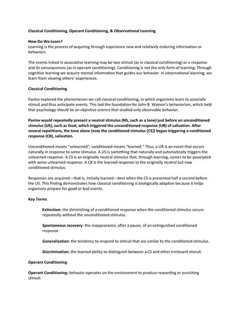 Classical Conditioning Operant Conditioning Observational Learning