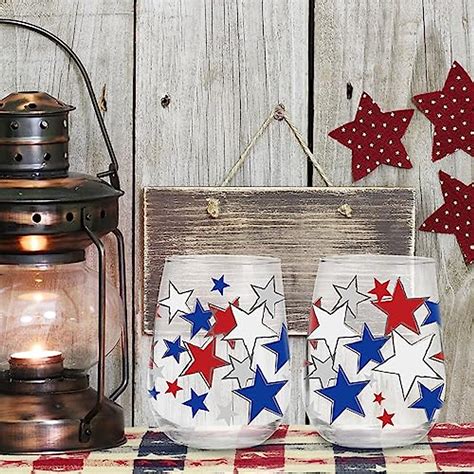 Whaline 2pcs Patriotic Stemless Wine Glasses Celebrate 4th Of July