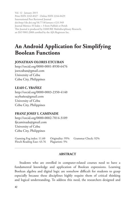 Pdf An Android Application For Simplifying Boolean Functions