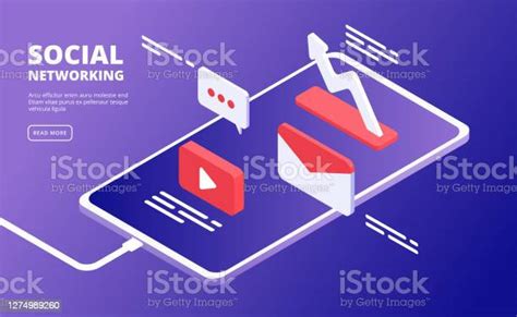 소셜 미디어와 전화 스마트 폰을 통해 메시지 아이콘과 같은 인터넷 마케팅 모바일 클라우드 커뮤니티 벡터 등등 측정 개념 3차원 형태에 대한 스톡 벡터 아트 및 기타 이미지