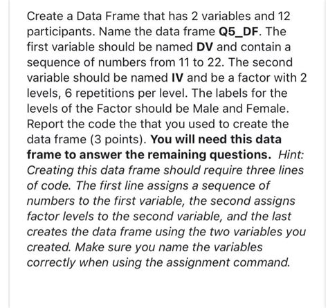 Solved Create A Data Frame That Has 2 Variables And 12 Chegg Com