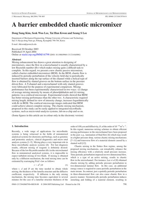 Pdf Barrier Embedded Chaotic Micromixer
