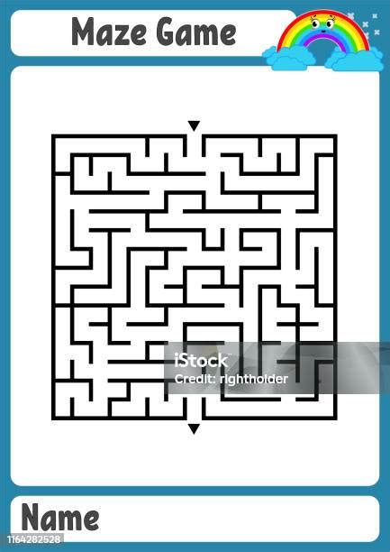추상 사각형 미로입니다 아이 워크 시트 어린이를위한 게임 퍼즐 색깔배경에 재미 무지개 하나의 입구 하나의 출구 미로 수수께끼 벡터 그림입니다 이름을 위한 장소와 함께 0명에
