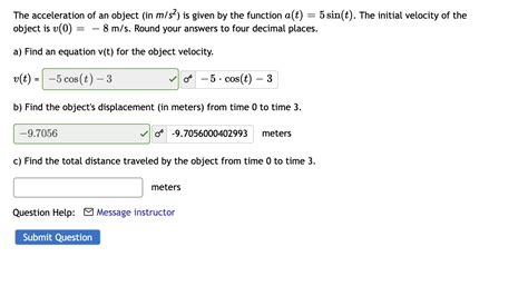 [solved] the acceleration of an object in mathrm{m}