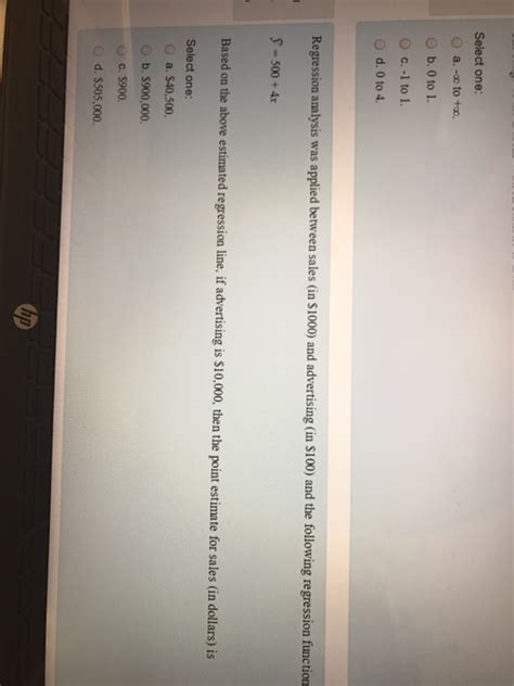 Solved Regression Analysis Was Applied Between Sales In