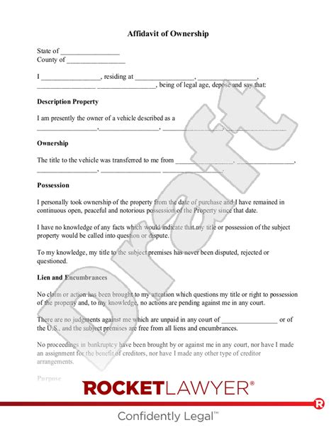 Affidavit Of Ownership Template