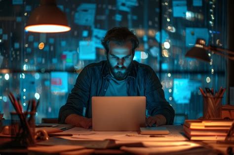 Premium Photo Male Software Engineer Working On A Project At Night In The Office