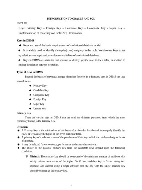 Oracle Unit Iii Notes Pdf