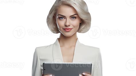 Short Layered Wedge Haircut Blonde Business Woman With Grey Hair And
