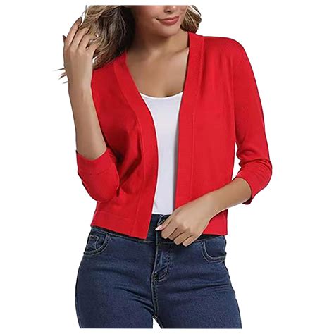 Penkiiy Womens 34 Sleeve Knit Cropped Cardigan Sweaters Open Front