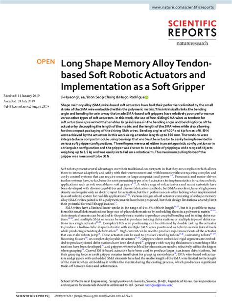Pdf Long Shape Memory Alloy Tendon Based Soft Robotic Actuators And Implementation As A Soft