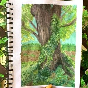 Studio Ghibli Inspired Tree Art Print Gouache Illustration Cottage Core Postcard Wall Art
