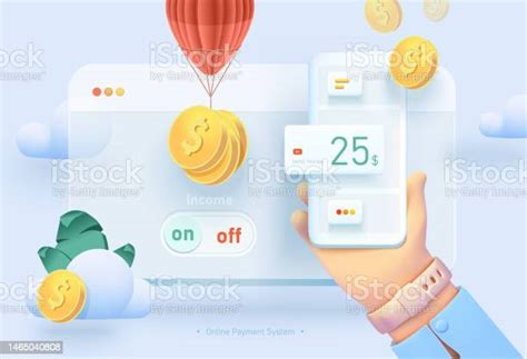 온라인 결제 모바일 장치에서 송금 송금 결제 시스템의 인터페이스가있는 모바일 장치 벡터 일러스트 레이 션 3d 스타일 3차원 형태에 대한 스톡 벡터 아트 및 기타 이미지