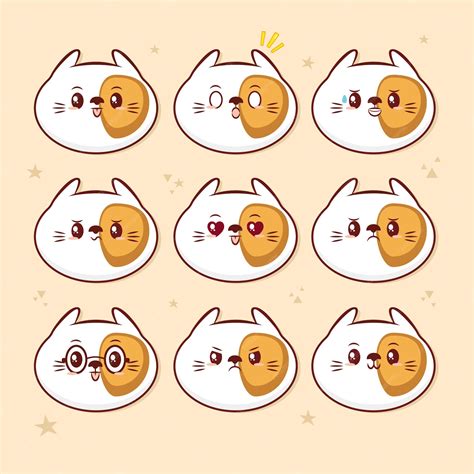귀여운 고양이 이모티콘 세트 프리미엄 벡터