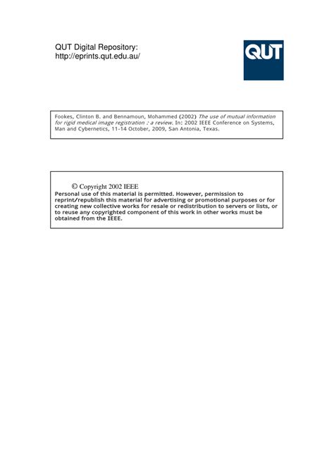 Pdf The Use Of Mutual Information For Rigid Medical Image