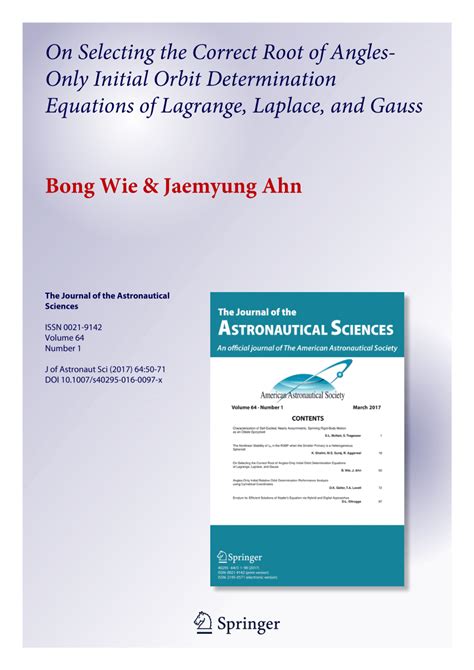 Pdf On Selecting The Correct Root Of Angles Only Initial Orbit Determination Equations Of