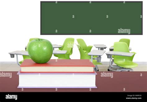 Books And Empty Classroom In School For Back To School Concept And Open