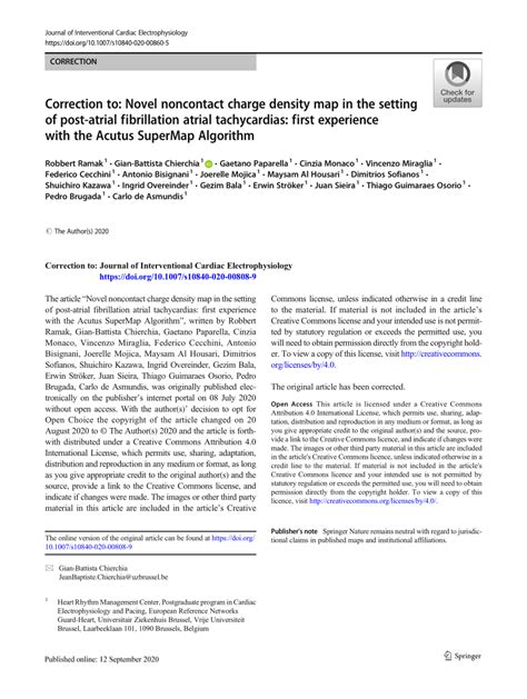 Pdf Correction To Novel Noncontact Charge Density Map In The Setting Of Post Atrial