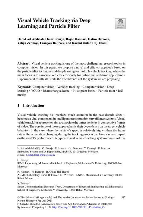 pdf visual vehicle tracking via deep learning and particle filter