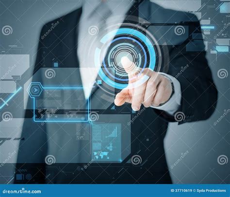 Man Hand Pointing At Virtual Screen Stock Image Image Of Menu High 37710619